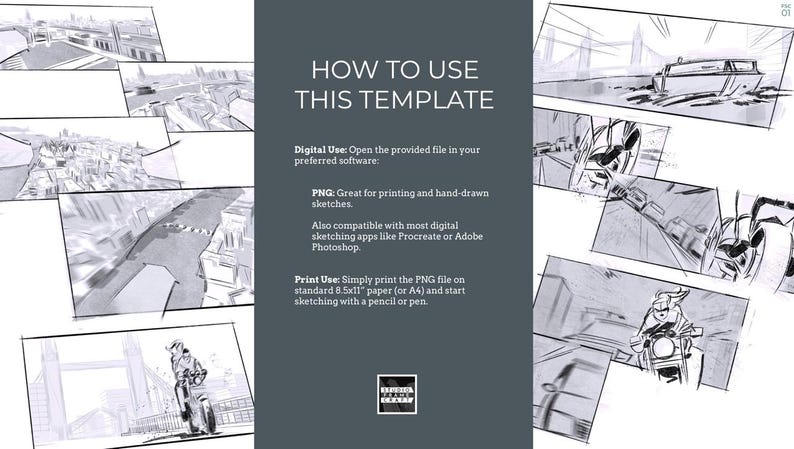 1.85:1 Storyboard Template - Sketch Style - Digital Download for ...