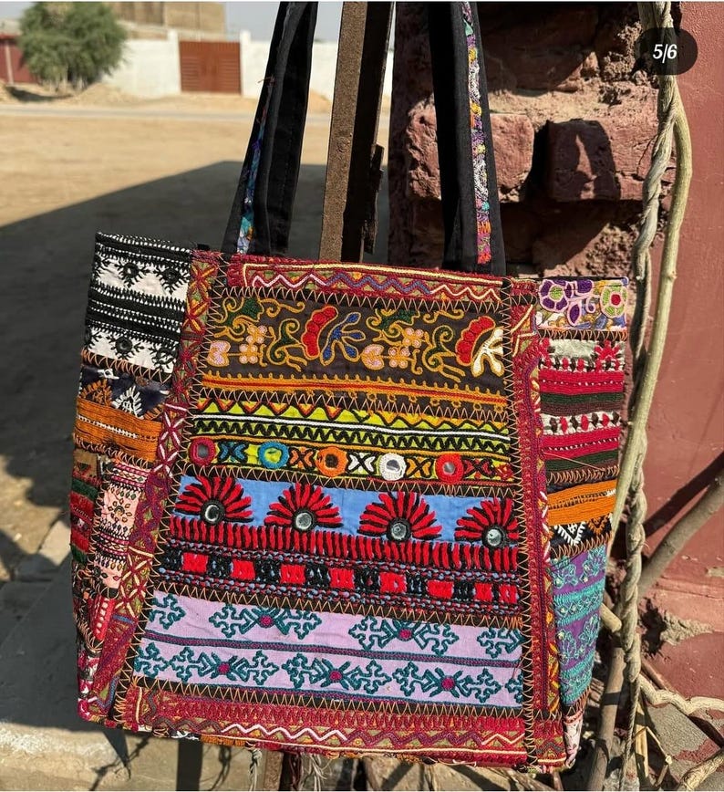 Handmade Embroidered Patchwork Bag | Vintage Quilted Cotton Tote - Etsy