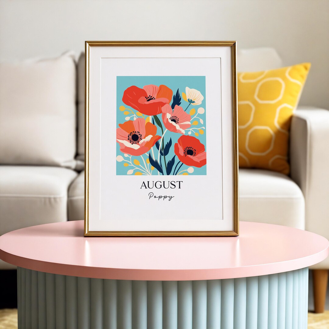 Birth Flower Print, August Poppy Birth Month Poster, Botanical Nursery ...