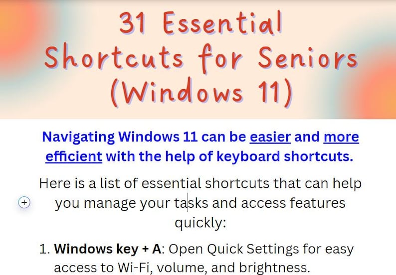 The ESSENTIAL Windows 11 Keyboard Shortcuts for Seniors -- Unleash the ...