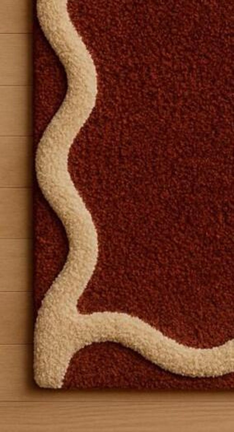 Hand-tufted Wavy Border Wool Rug, Minimalist Design - Etsy