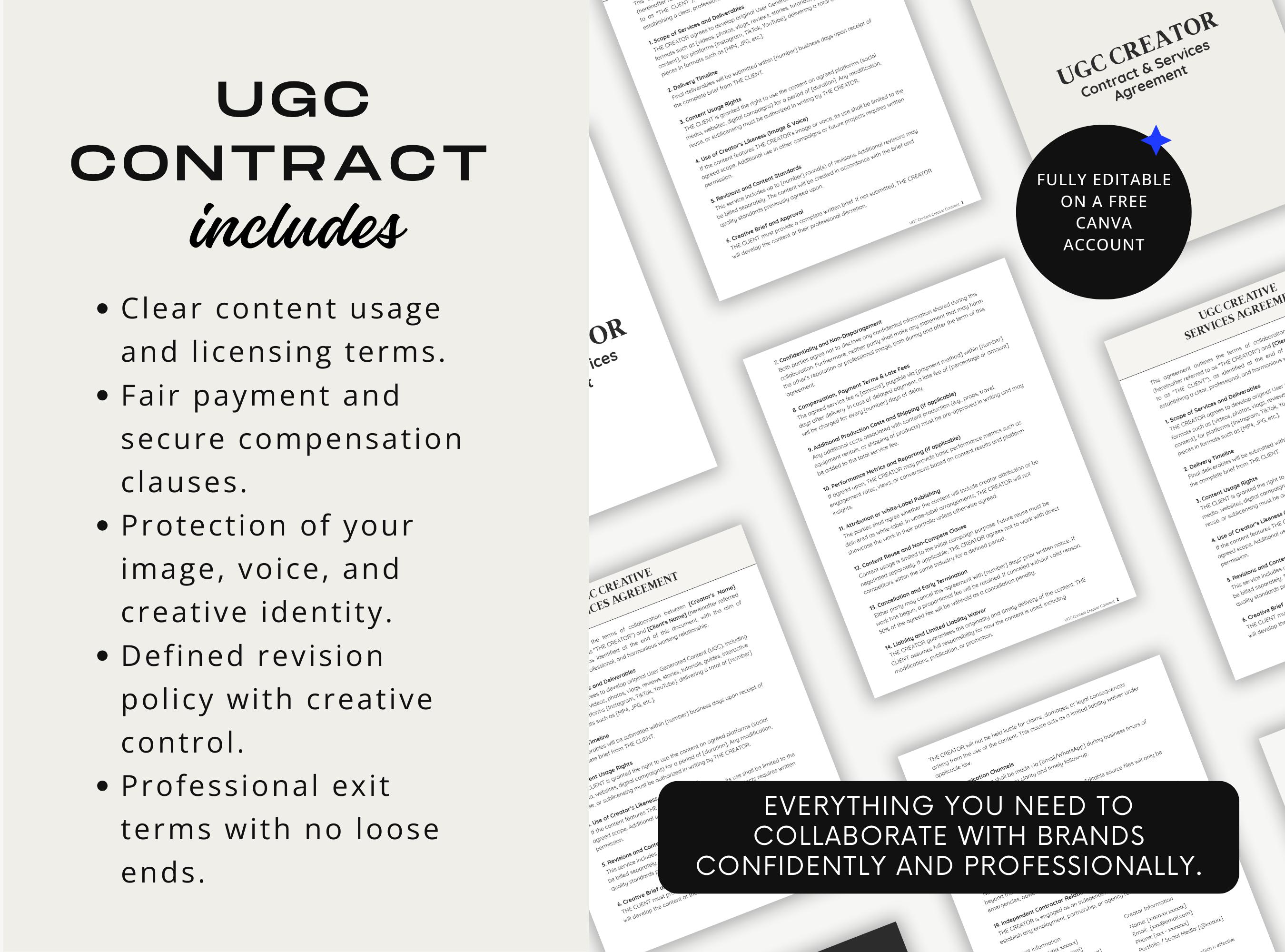 UGC Invoice UGC Creator Contract & Invoice Templates | Editable Canva ...