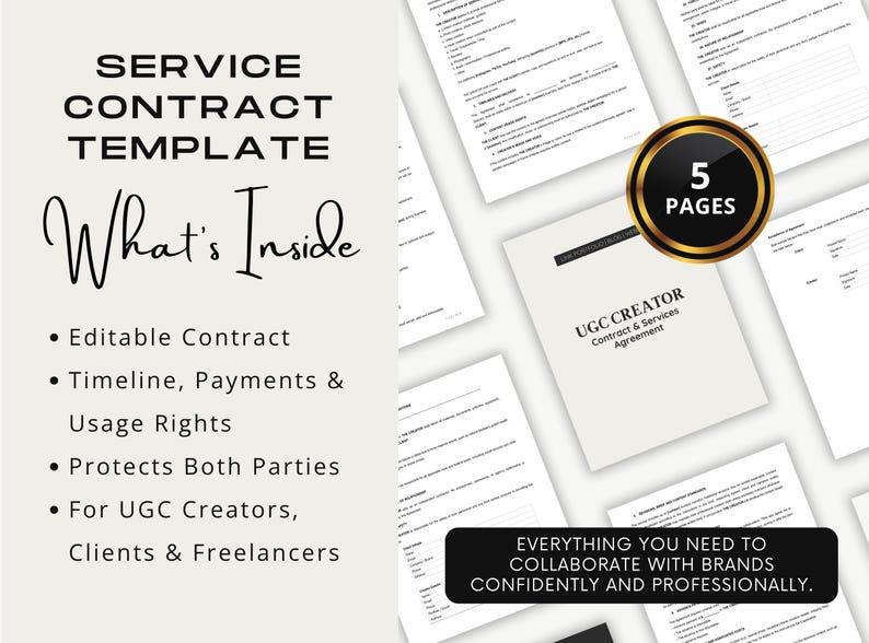 Editable Service Contract Template for Freelancers, UGC Creators ...
