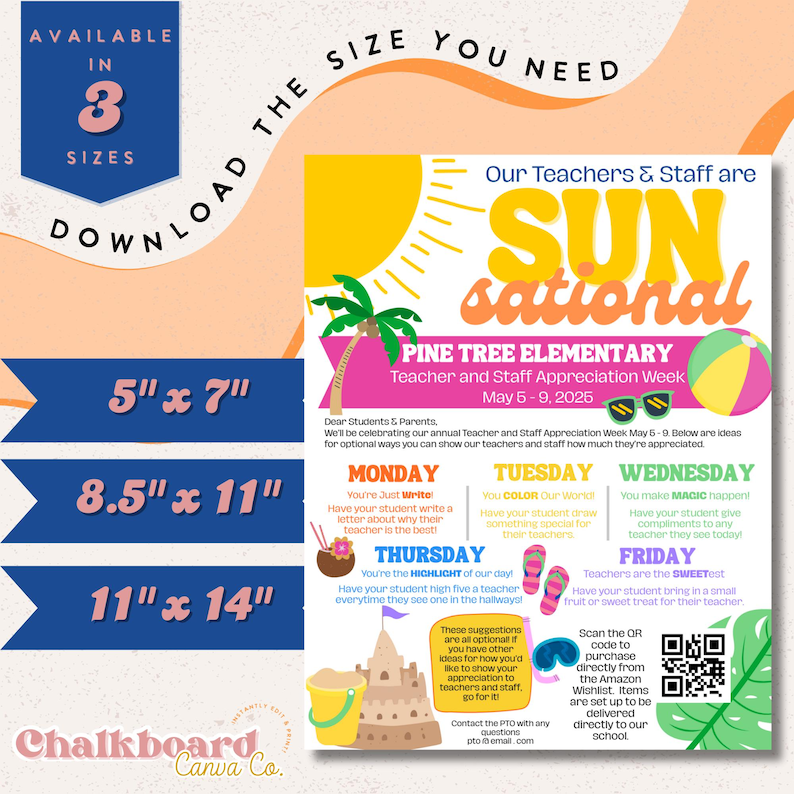 Editable Beach, Sunsational Teacher Appreciation Itinerary Poster ...