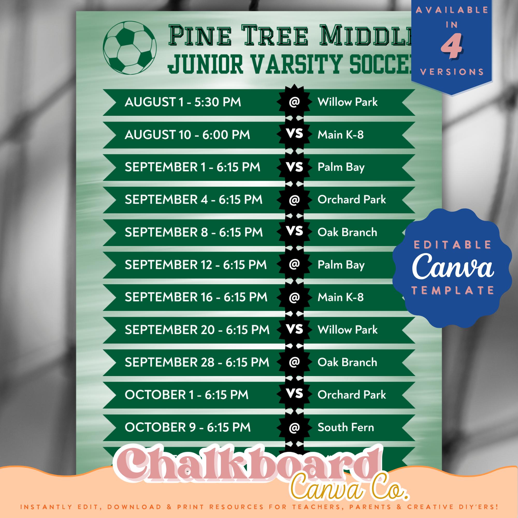 Editable Soccer Schedule Template Bundle, Sports Team Itinerary Flyer ...