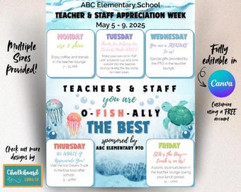 Editable Ocean, Under the Sea Teacher Appreciation Itinerary Weekly ...