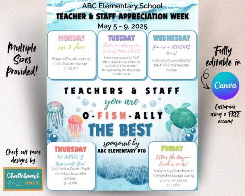 Editable Under the Sea, Ocean Teacher Appreciation Template | Canva ...