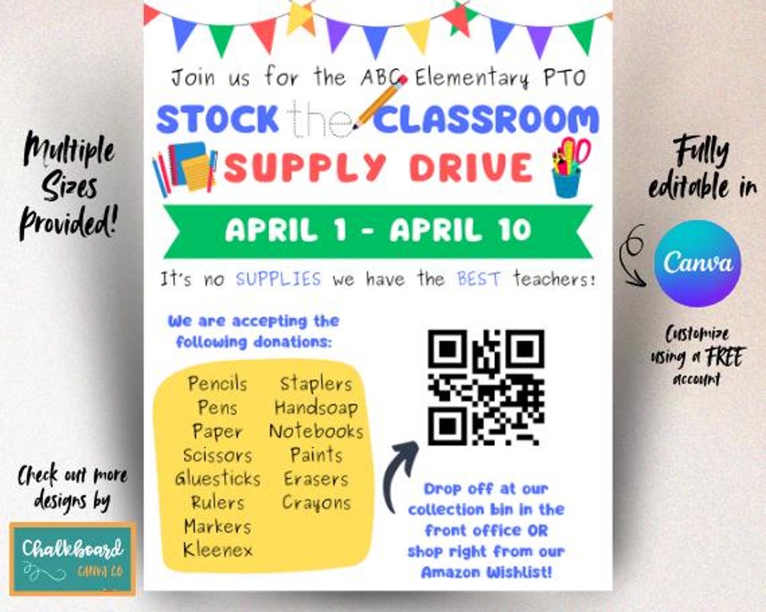 Editable School Supply Drive Flyer: Teacher Appreciation Template ...