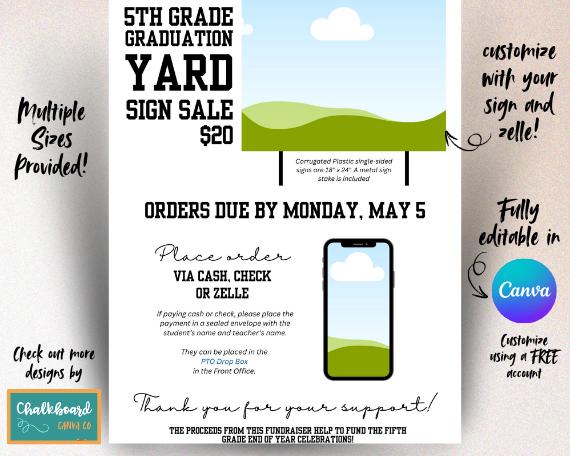 Graduation, 5th Grade Grad, Senior Yard Sign Flyer | Canva School ...