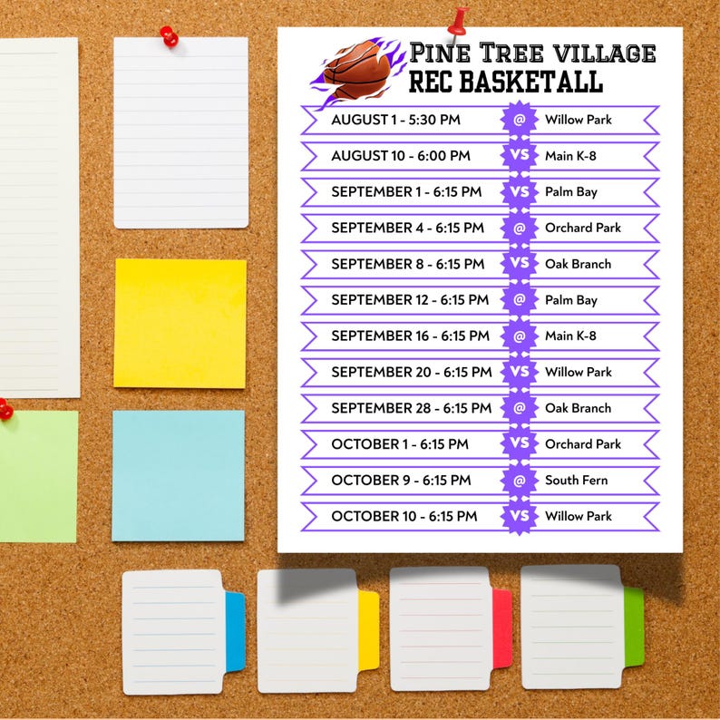 Editable Basketball Schedule Template: Canva Sports Team Itinerary ...