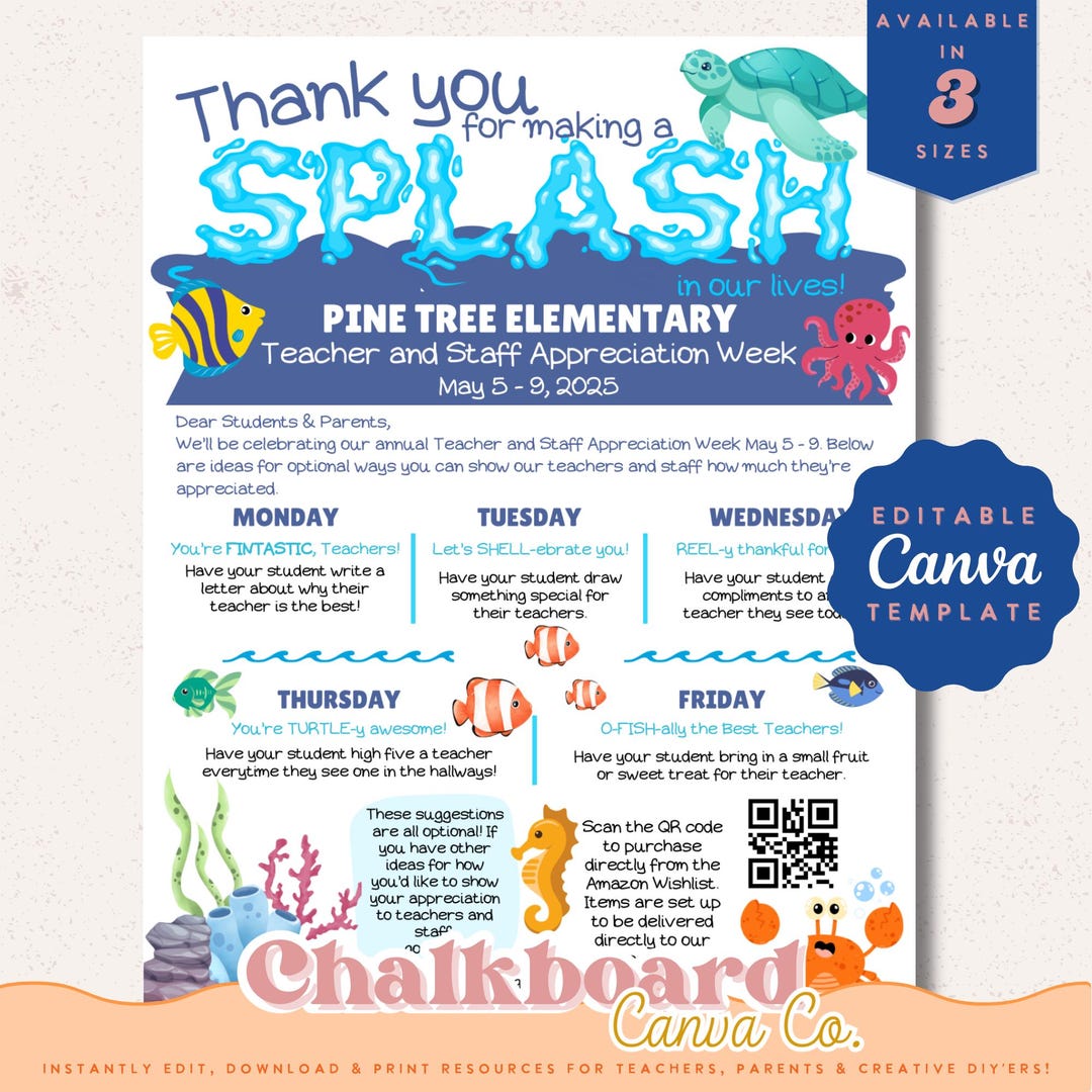 Editable Ocean, Under the Sea Teacher Appreciation Itinerary Weekly ...