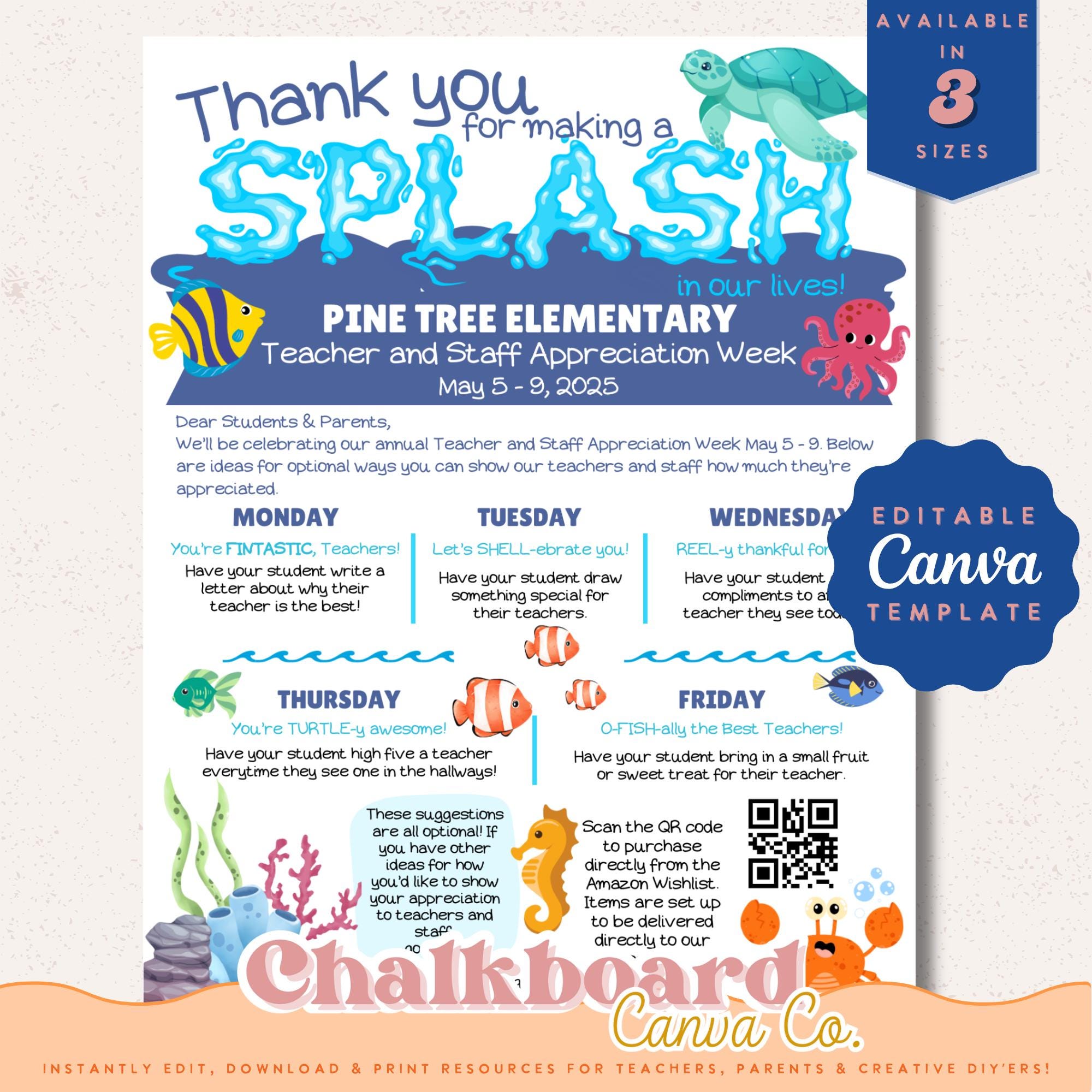 Editable Ocean, Under the Sea Teacher Appreciation Itinerary Weekly ...