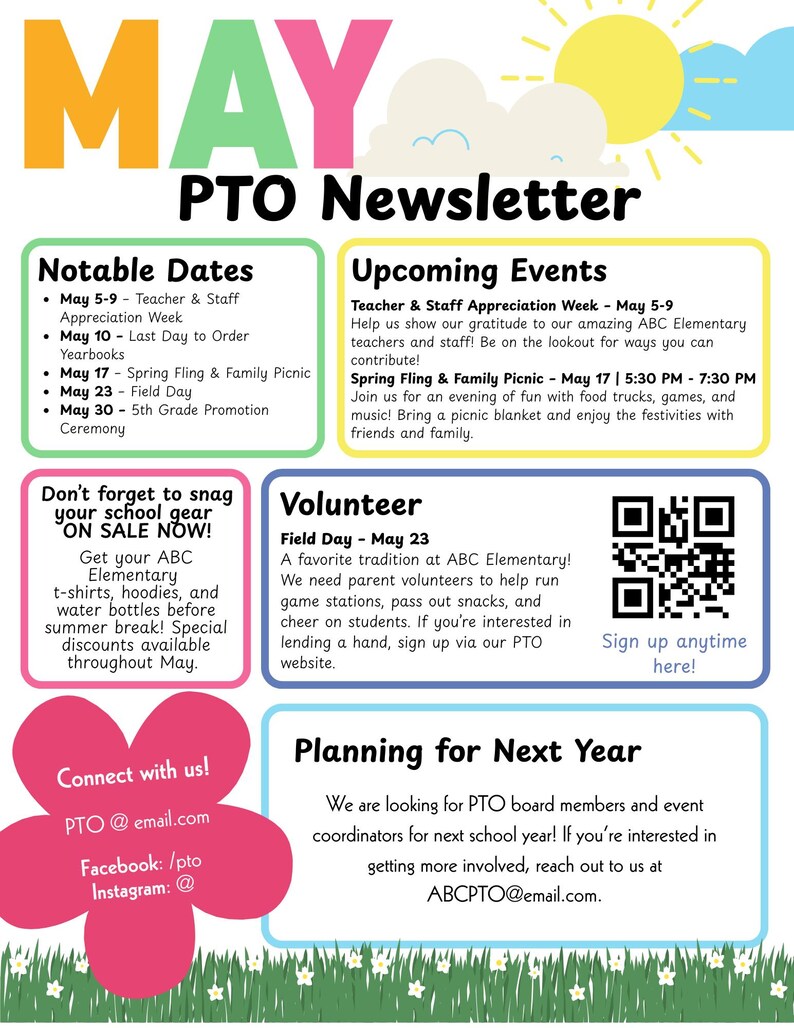 Editable Bright May PTO PTA Newsletter Template | Canva School ...