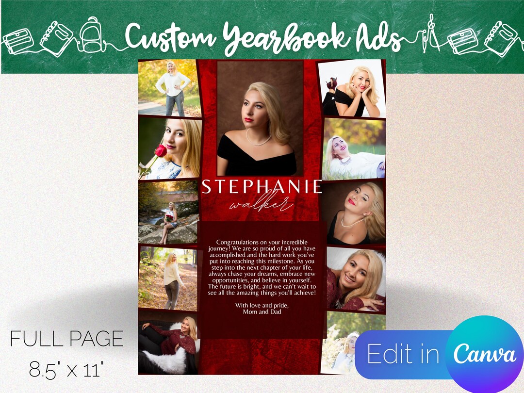 Editable Full Page Graduation Yearbook Ad Template | Prek, Kindergarten ...