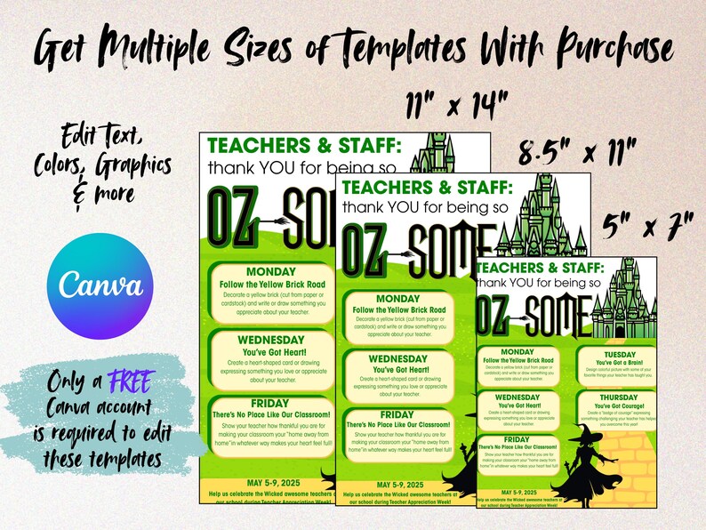 Editable Wizard of Oz, Wicked, Follow the Yellow Brick Road Teacher ...