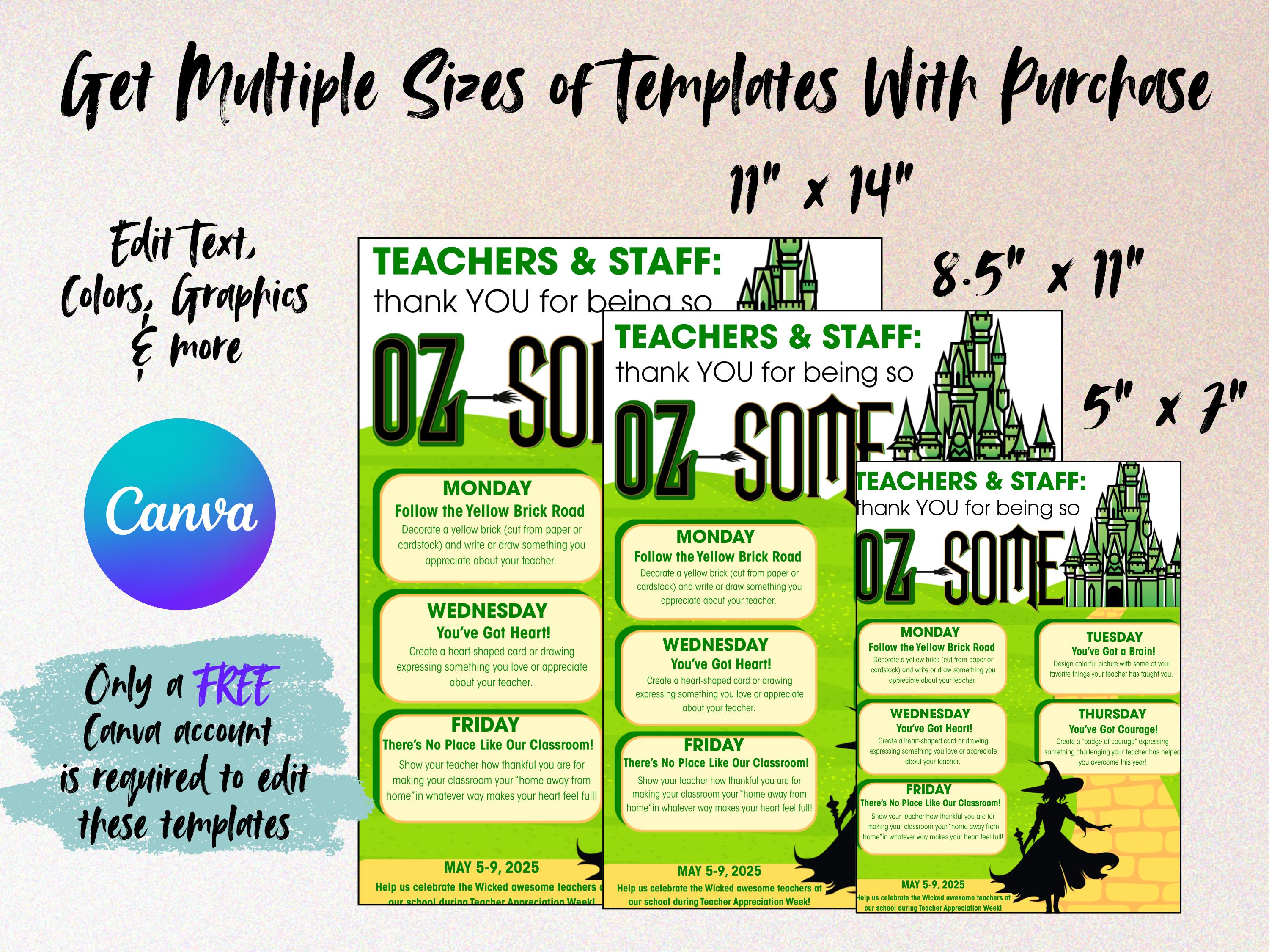 Editable Wizard of Oz, Wicked, Follow the Yellow Brick Road Teacher ...