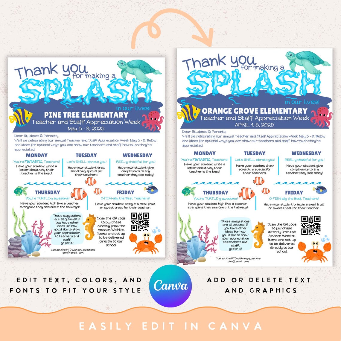 Editable Ocean, Under the Sea Teacher Appreciation Itinerary Weekly ...