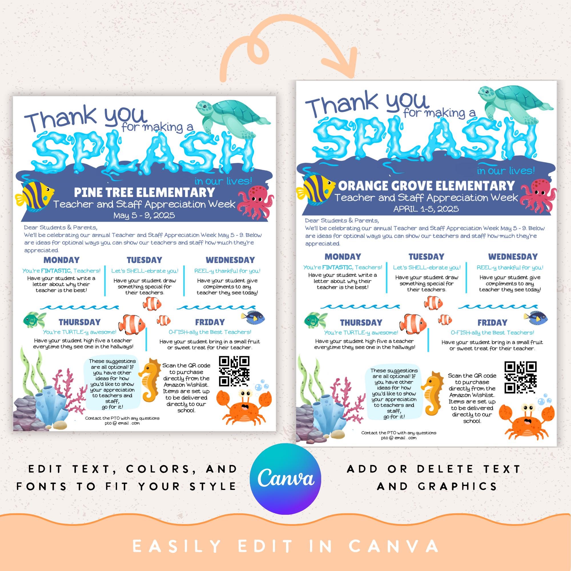 Editable Ocean, Under the Sea Teacher Appreciation Itinerary Weekly ...