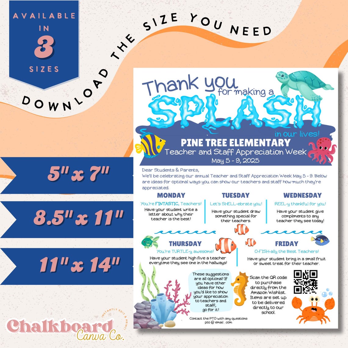 Editable Ocean, Under the Sea Teacher Appreciation Itinerary Weekly ...