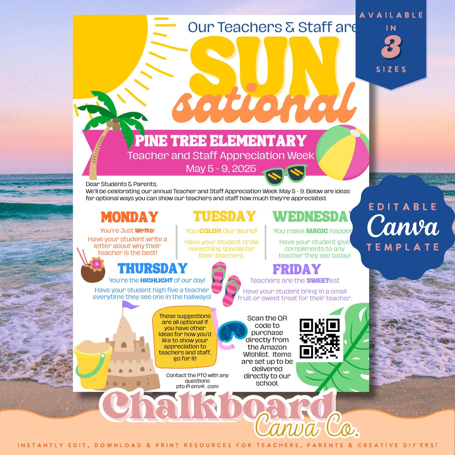 Editable Beach, Sunsational Teacher Appreciation Itinerary Poster ...