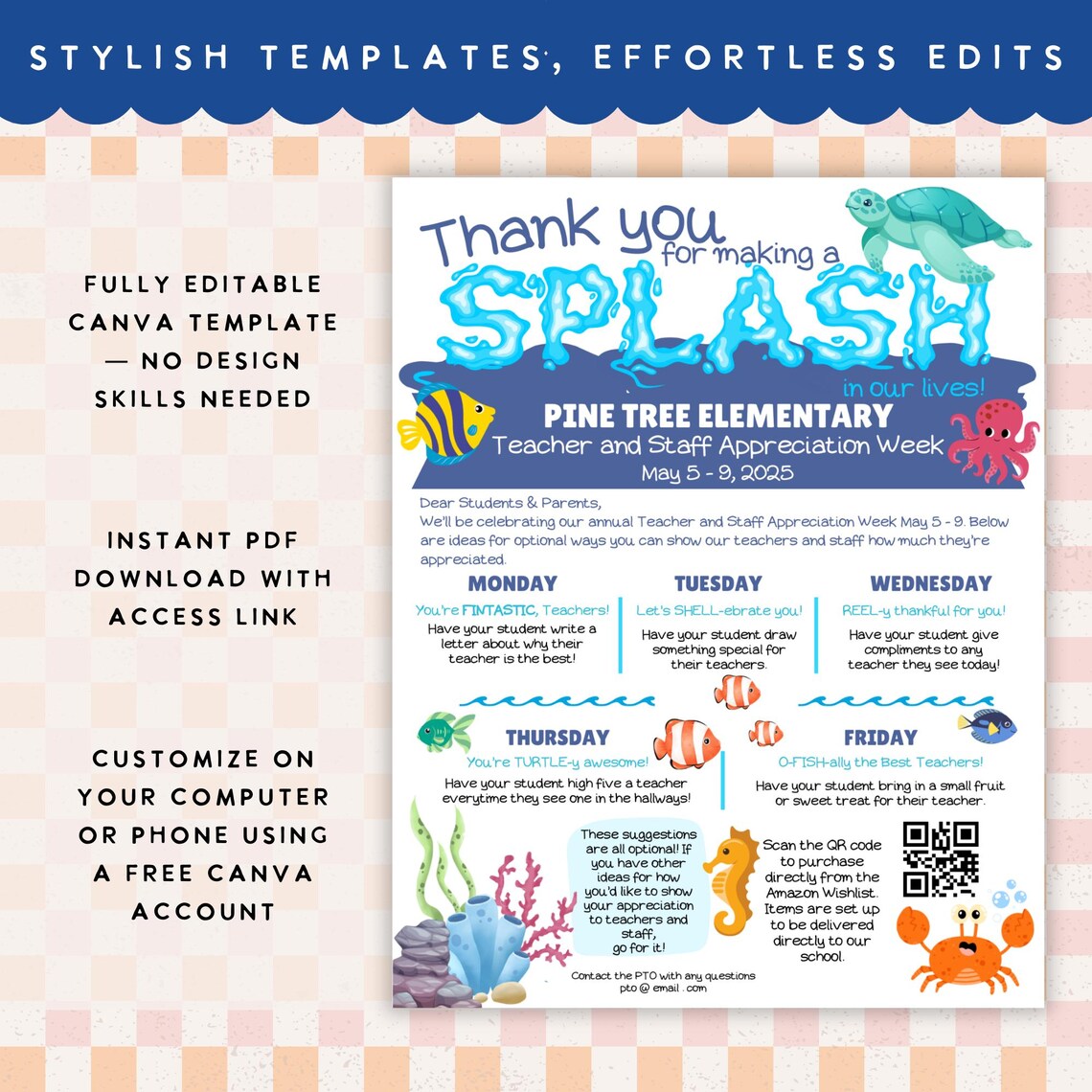 Editable Ocean, Under the Sea Teacher Appreciation Itinerary Weekly ...