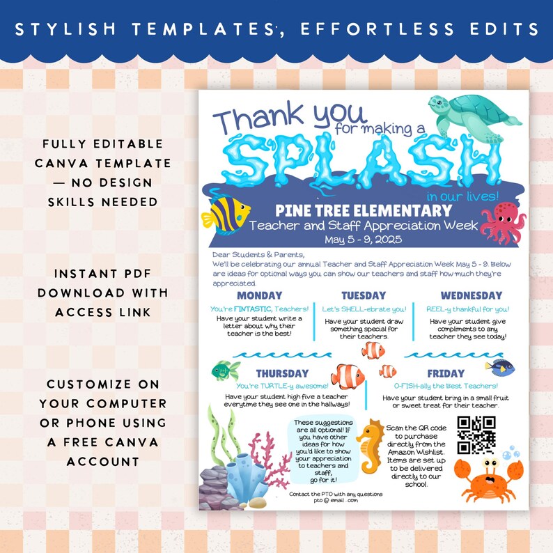 Editable Ocean, Under the Sea Teacher Appreciation Itinerary Weekly ...