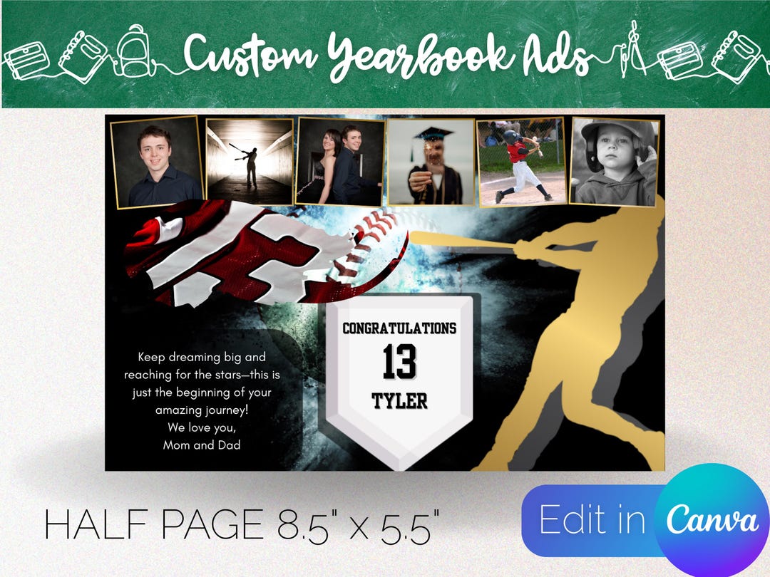 Editable Half-page Senior, Eighth Grade, Grad Yearbook Ad Template ...