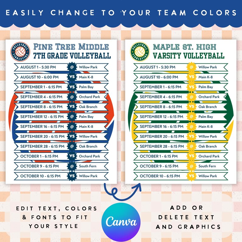 Editable Volleyball Schedule Template: Sports Team Itinerary (canva) - Etsy