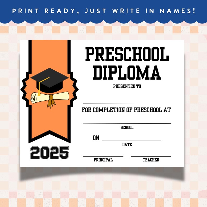 Preschool Graduation Diploma Printable, Colorful Kid's Award (digital ...