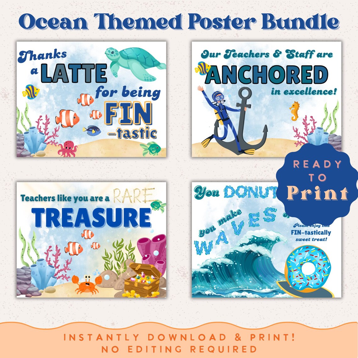 Ocean Theme Teacher Appreciation Posters: Under the Sea Prints (digital ...