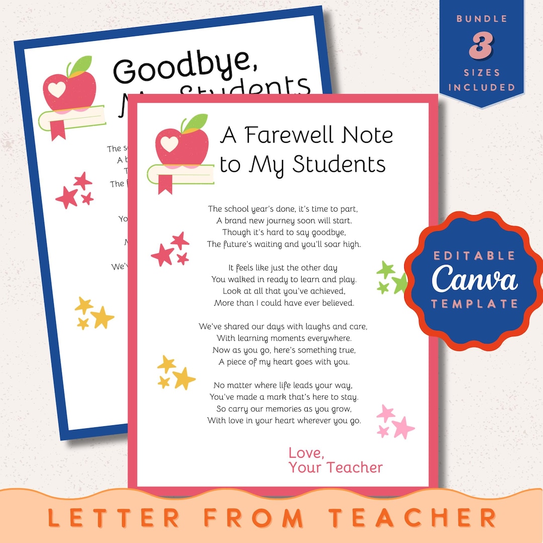 End of Year Student Letter | Teacher Goodbye Poem (canva Editable ...