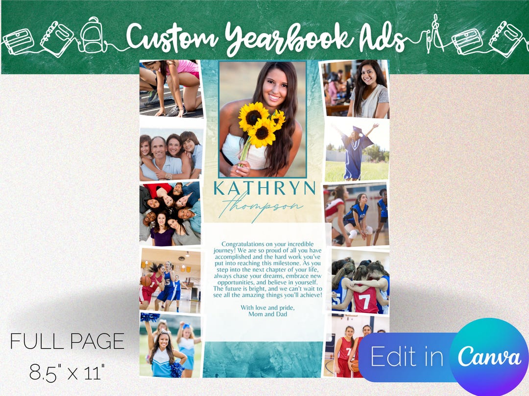 Editable Full-page Senior, Eighth Grade, Grad Yearbook Ad Template ...