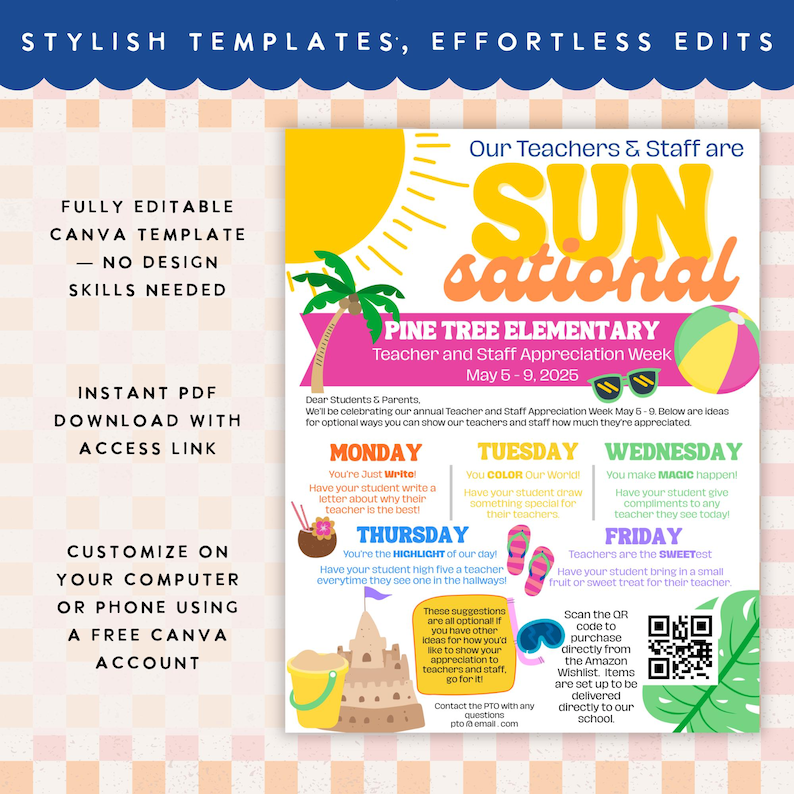 Editable Beach, Sunsational Teacher Appreciation Itinerary Poster ...