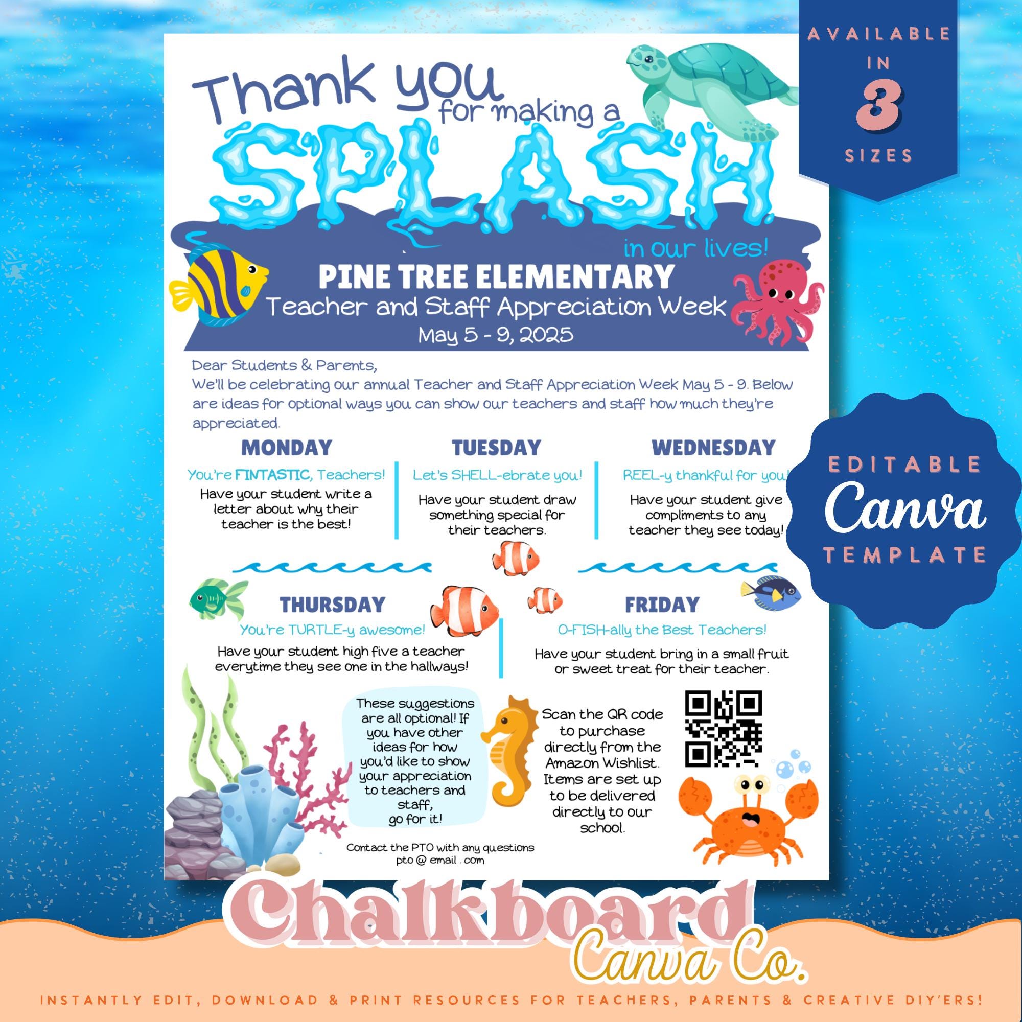 Editable Ocean, Under the Sea Teacher Appreciation Itinerary Weekly ...