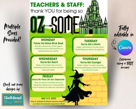 Editable Wizard of Oz, Wicked, Follow the Yellow Brick Road Teacher ...