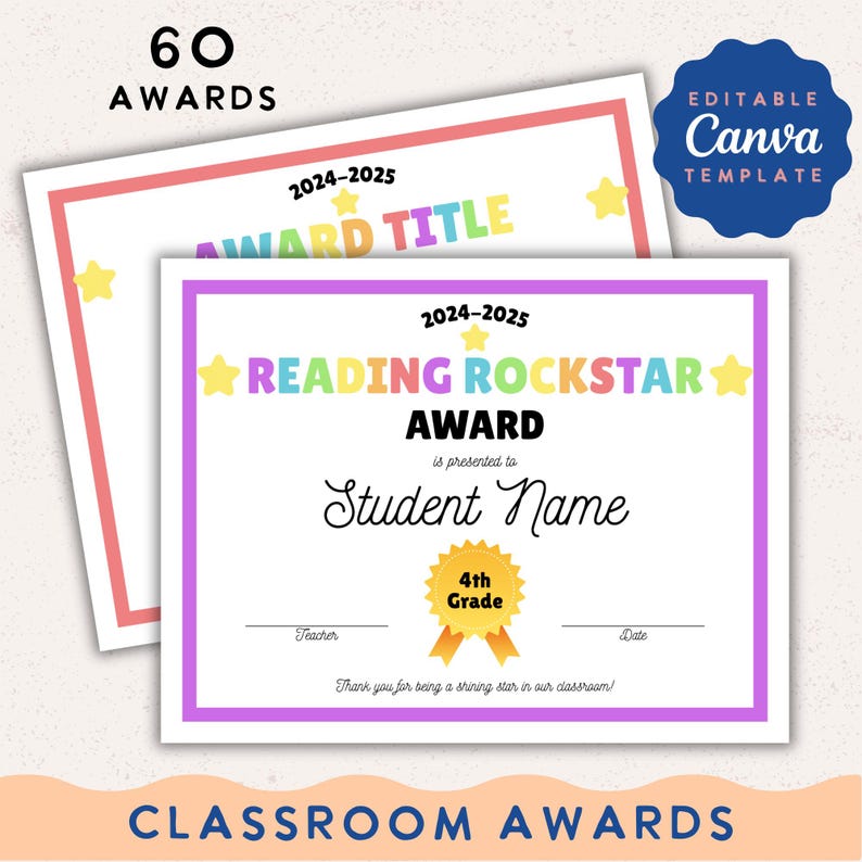 Editable Classroom Awards Template: End of Year Certificates (canva ...