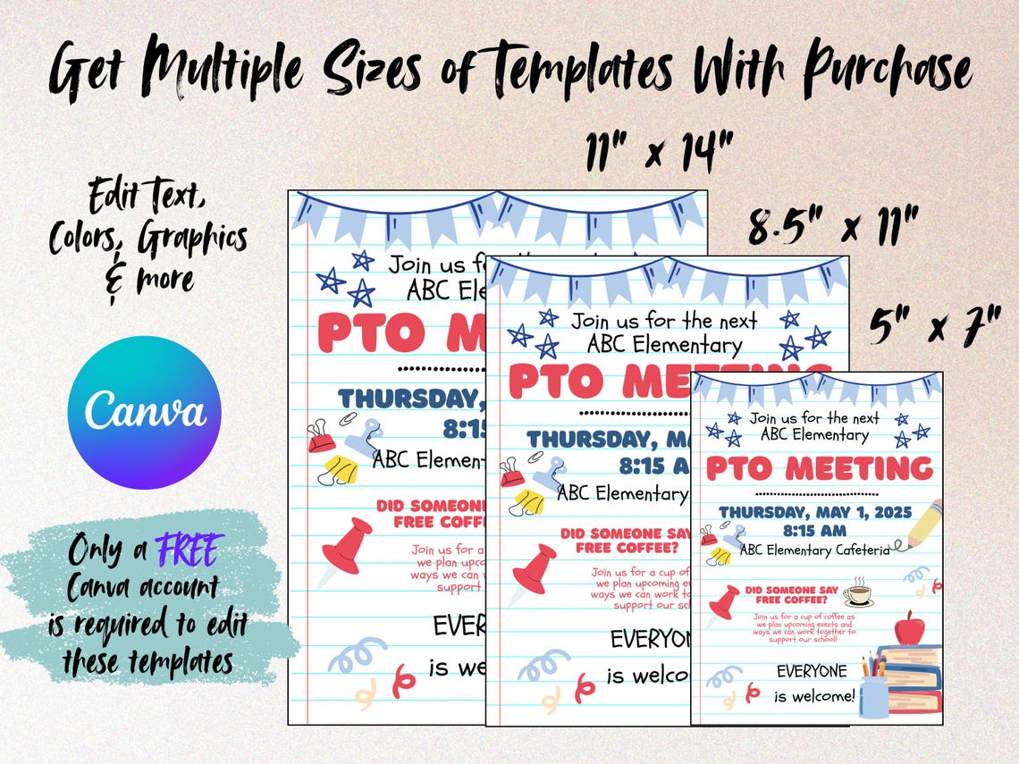 Editable PTO Meeting Flyer | Canva Template | School Event Invitation ...