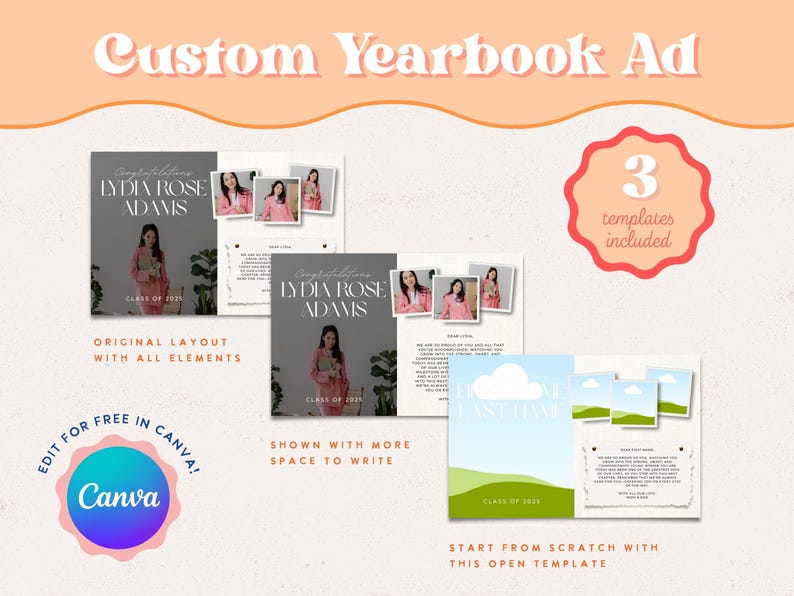 Editable Senior Yearbook Ad Template: Photo Collage (8.5x5.5") - Etsy