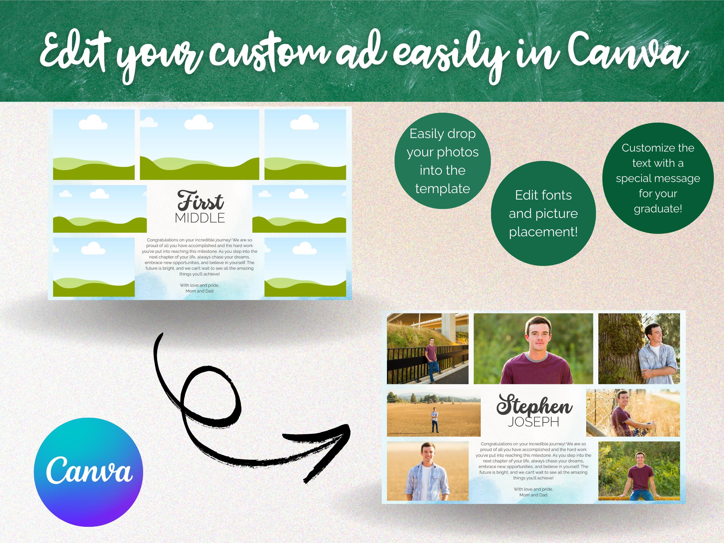 Editable Half-page Senior Yearbook Ad Template | Graduation Tribute ...