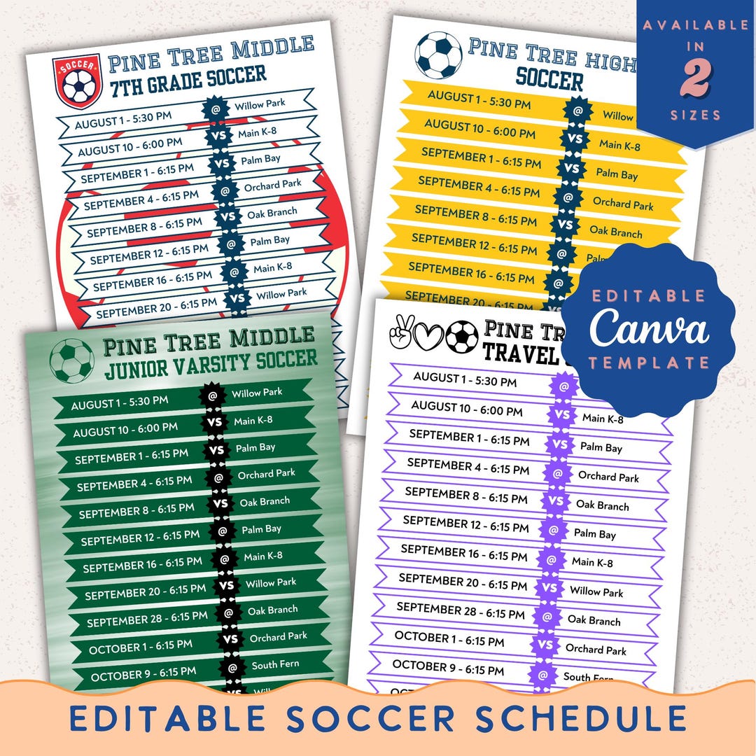 Editable Soccer Schedule Template Bundle, Sports Team Itinerary Flyer ...