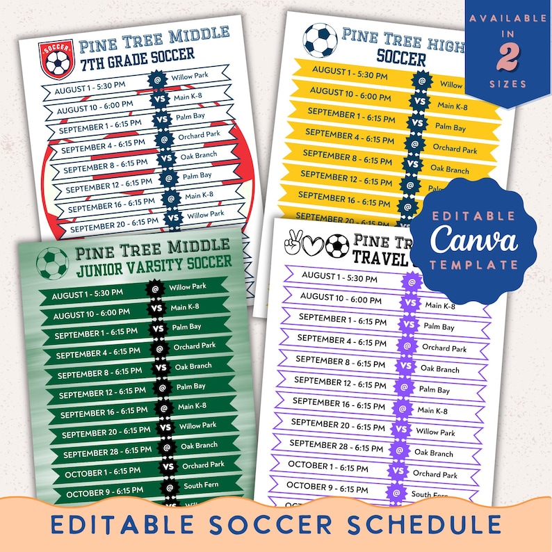Editable Soccer Schedule Template Bundle, Sports Team Itinerary Flyer ...