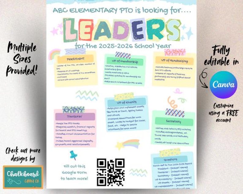 PTO PTA Board Recruitment Flyer Template | Editable Canva School ...