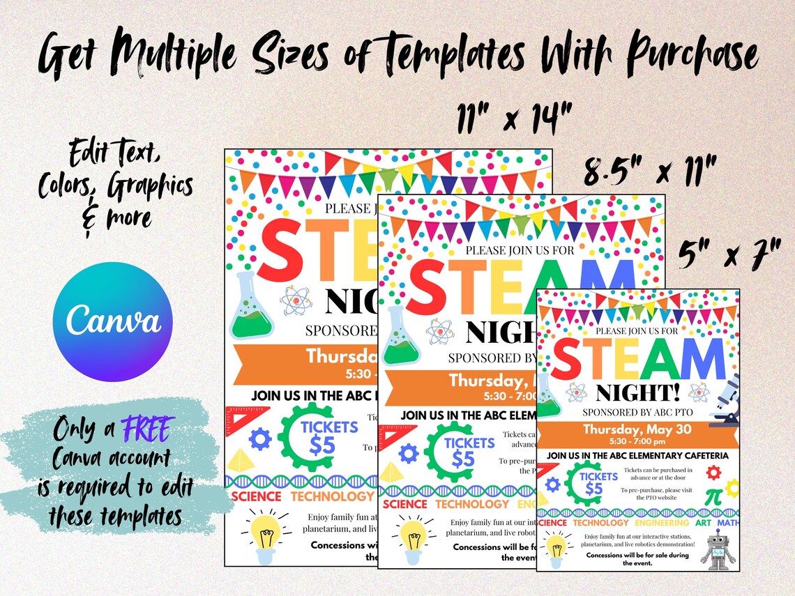 Editable STEAM Night School Flyer Template: Canva Printable (digital ...