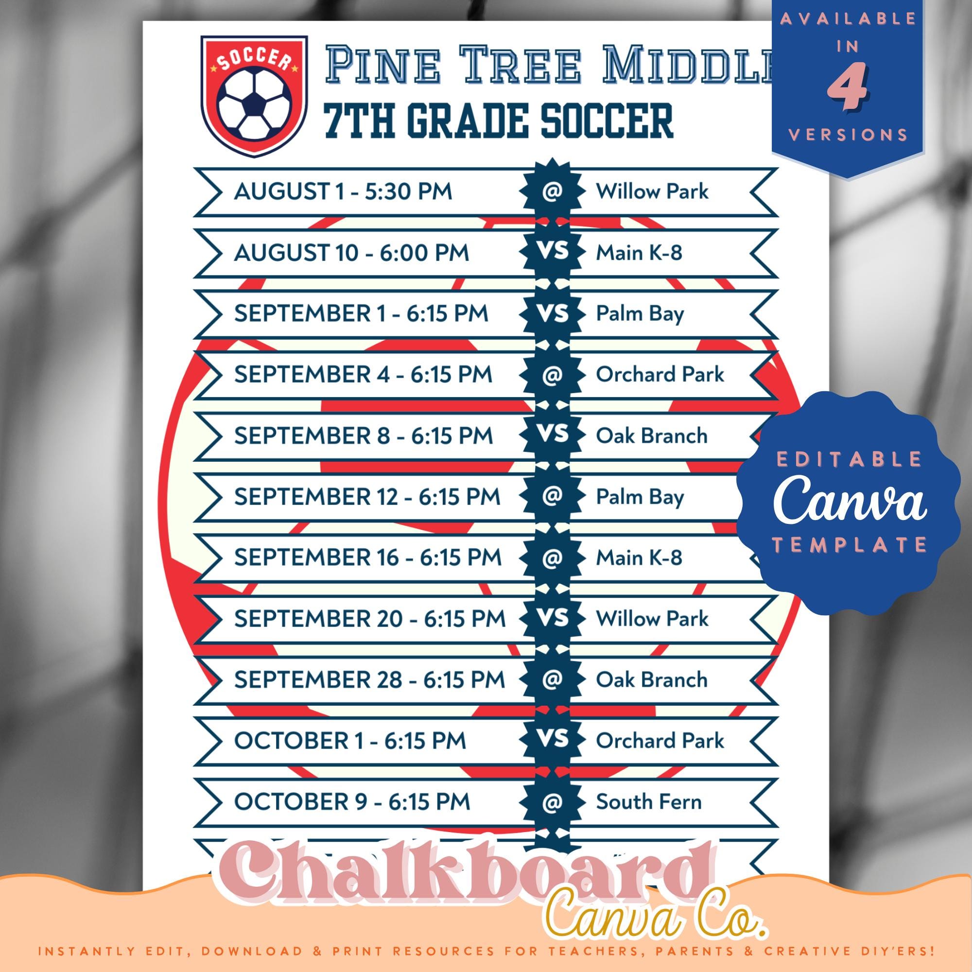 Editable Soccer Schedule Template Bundle, Sports Team Itinerary Flyer ...