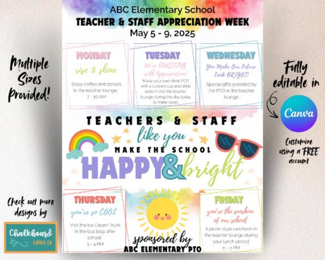 Editable Happy and Bright, RAINBOW Teacher Appreciation Template ...