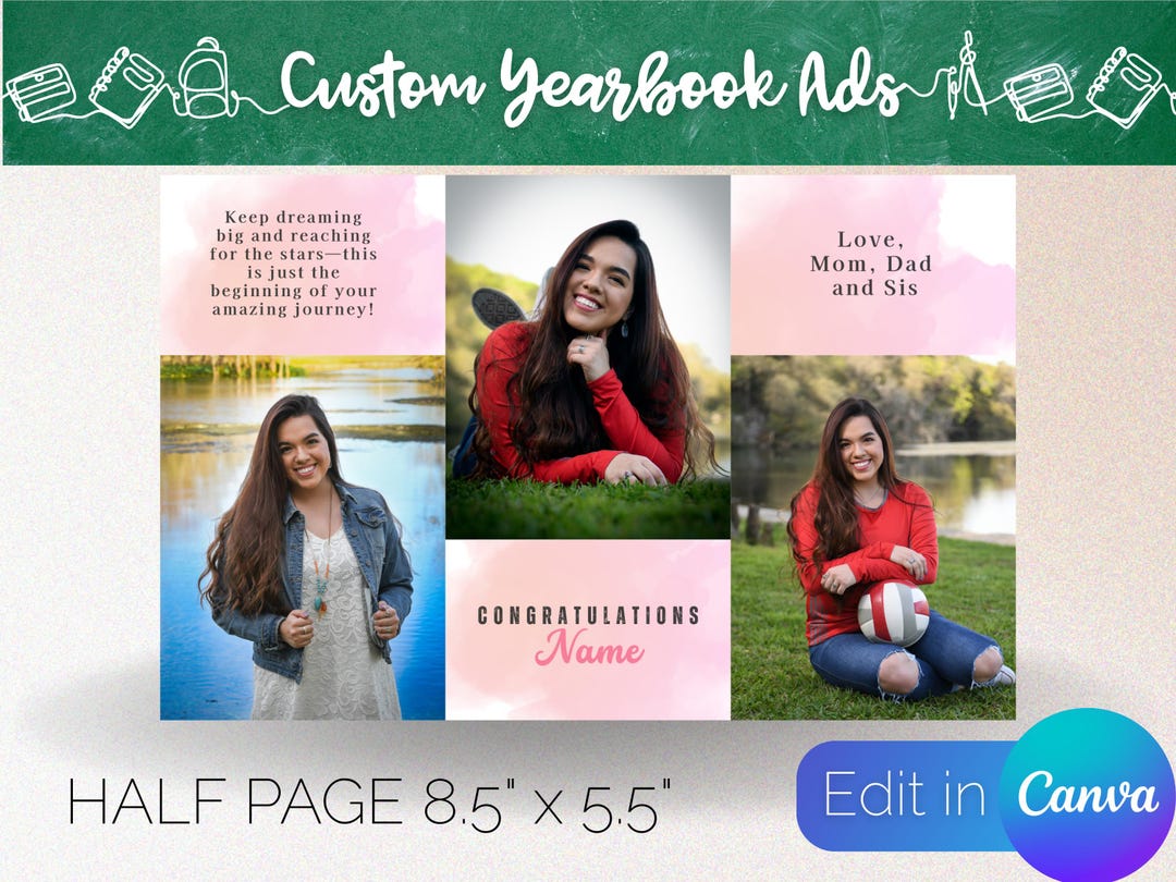 Editable Half-page Senior Yearbook Ad Template | Graduation Tribute ...