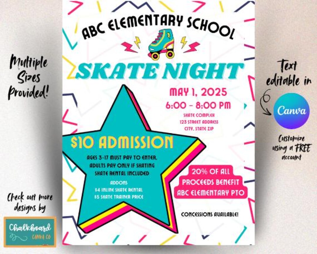 Editable Skate Night Template | Canva School Fundraiser | Printable ...