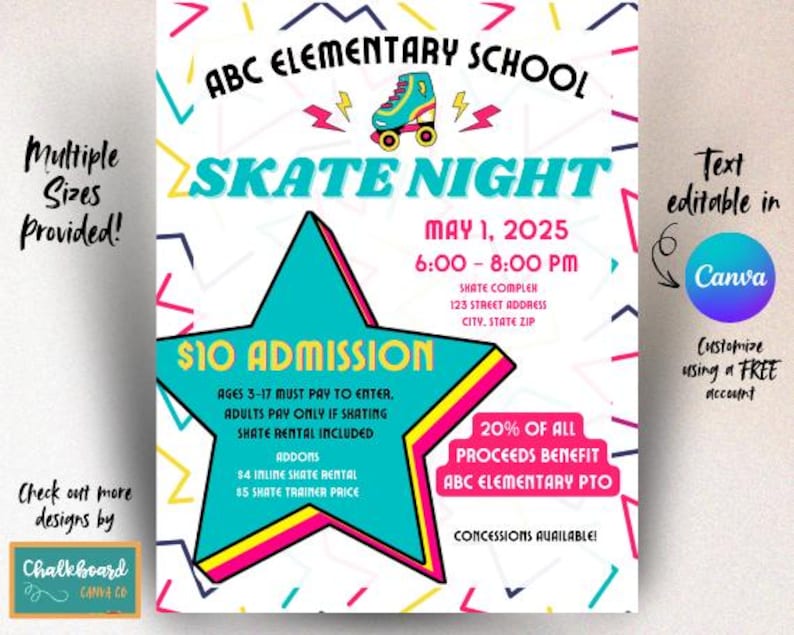 Editable Skate Night Template | Canva School Fundraiser | Printable ...