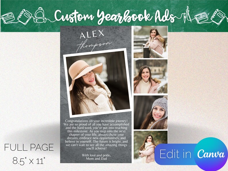 Editable Full-page Senior Yearbook Ad Template | Graduation Tribute ...
