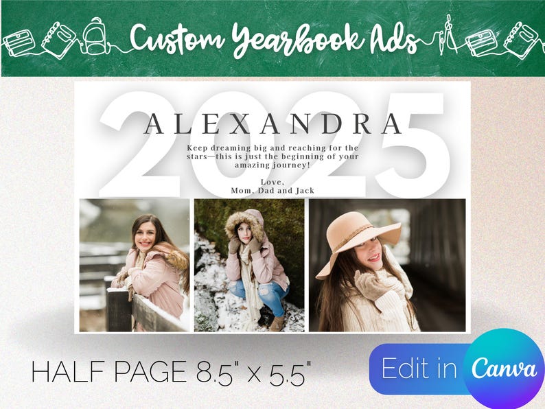 Half Page Graduation Yearbook Ad Template | High School Senior Tribute ...